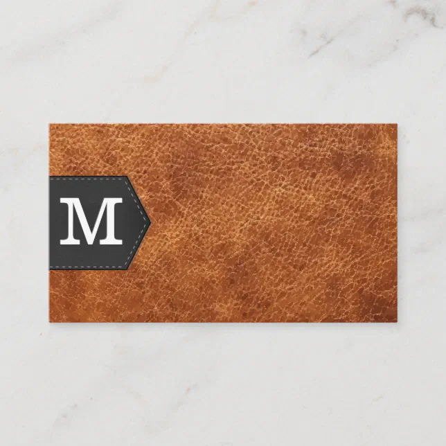 Monogram | Leather and Patch Business Card | Zazzle