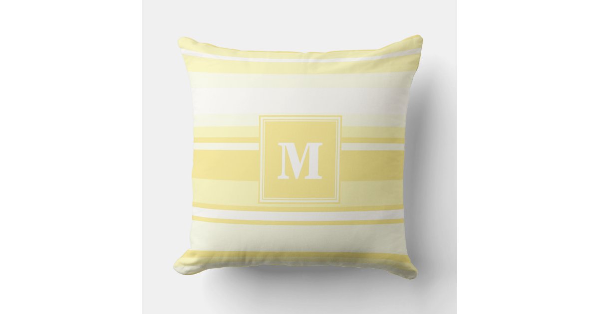 Monogram lemon yellow stripes throw pillow | Zazzle