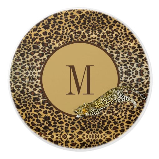 Monogram Leopard Print Pattern Wild Custom Ceramic Knob | Zazzle