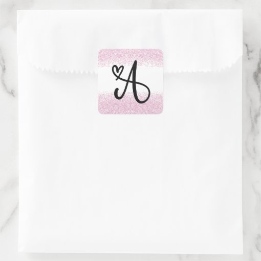 Monogram letter A with brushed pink glitter Square Sticker | Zazzle