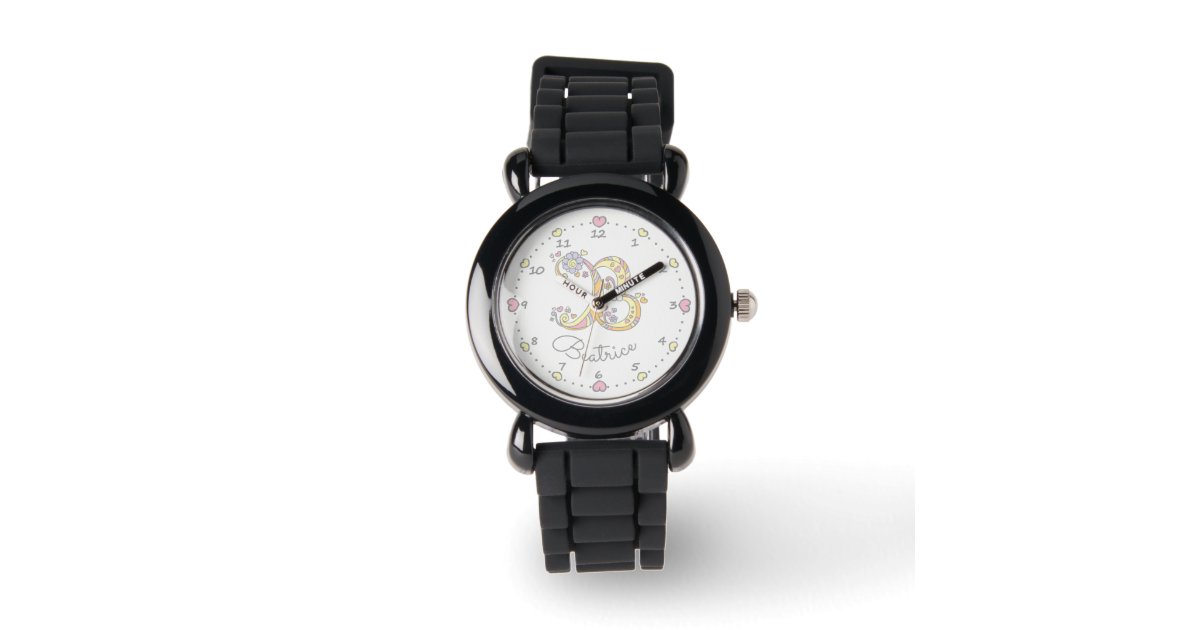 Monogram letter B doodle heart girls Beatrice name Watch | Zazzle