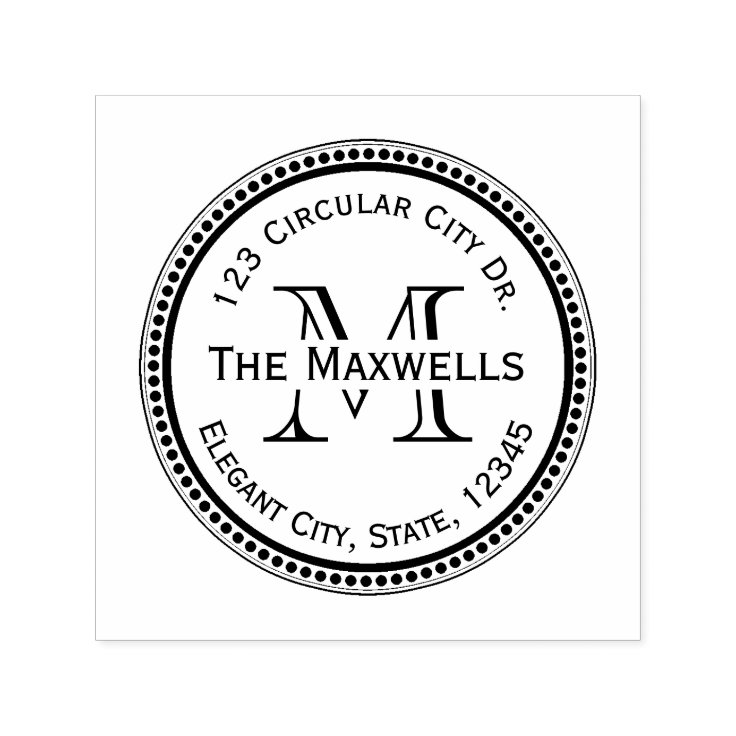 Monogram Letter Circle Dot Round Address Stamp | Zazzle
