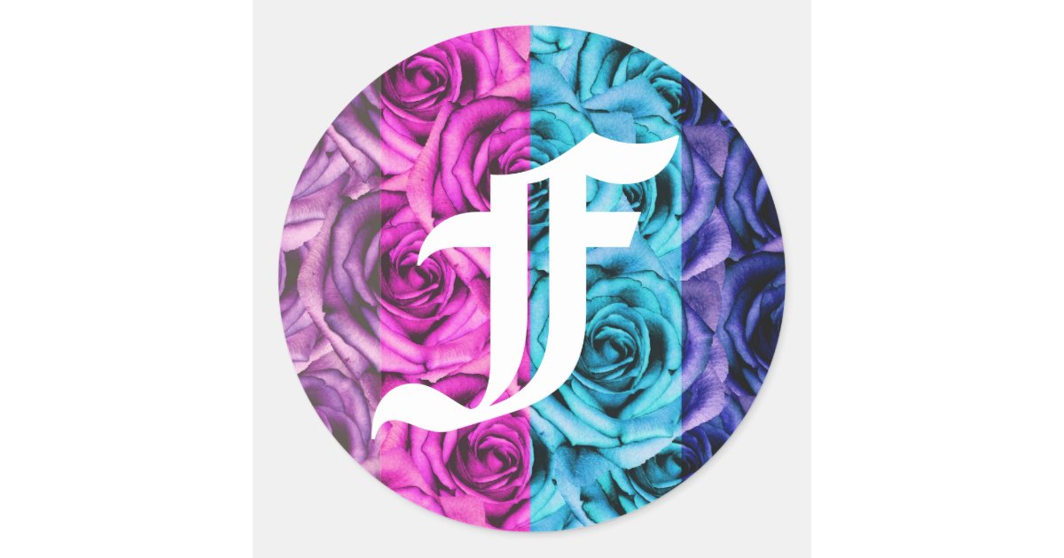 Monogram Letter F Roses Multi Color Sticker | Zazzle