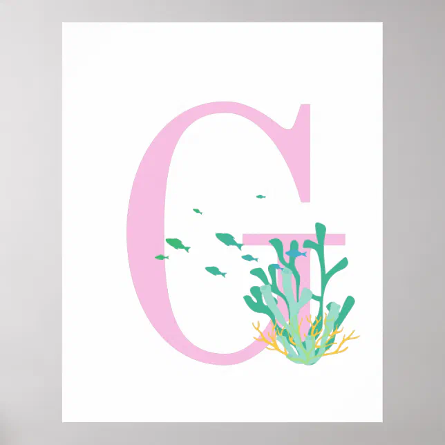 Monogram Letter G Pink Teal Coral Fish Poster | Zazzle