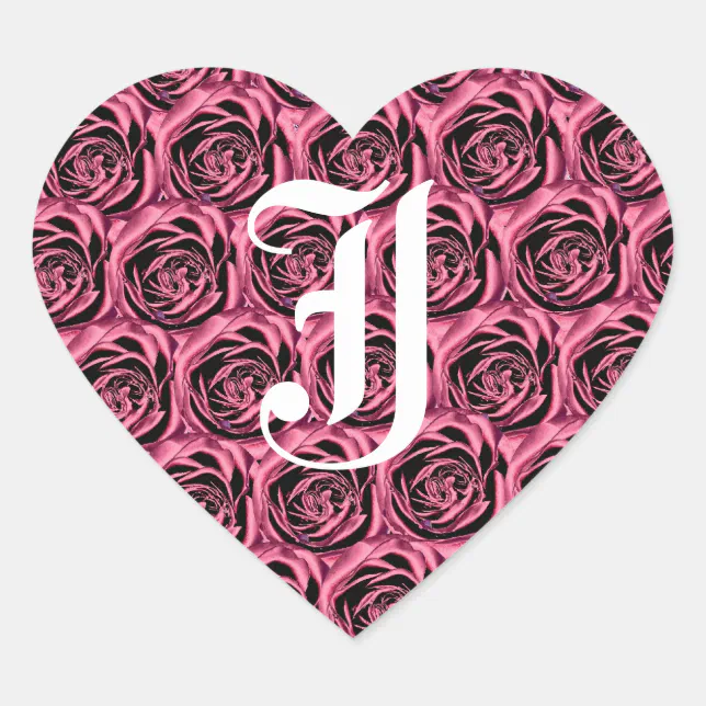 Monogram Letter J Pink Roses Heart Sticker | Zazzle