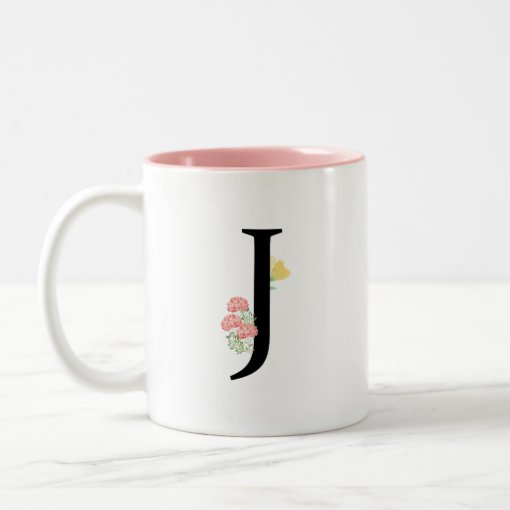 Monogram Letter J Watercolor Pink Roses Modern Two-Tone Coffee Mug | Zazzle