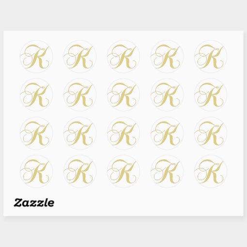 Monogram Letter K Golden Single Classic Round Sticker | Zazzle