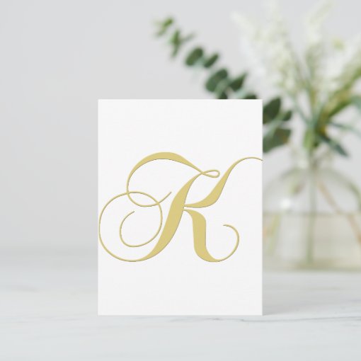 Monogram Letter K Golden Single Postcard | Zazzle
