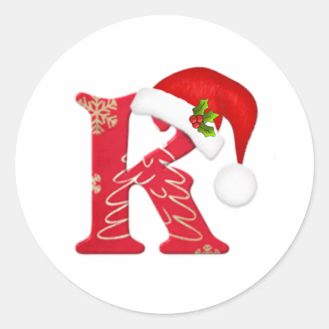 Monogram letter K, Santa hat Christmas Sticker | Zazzle