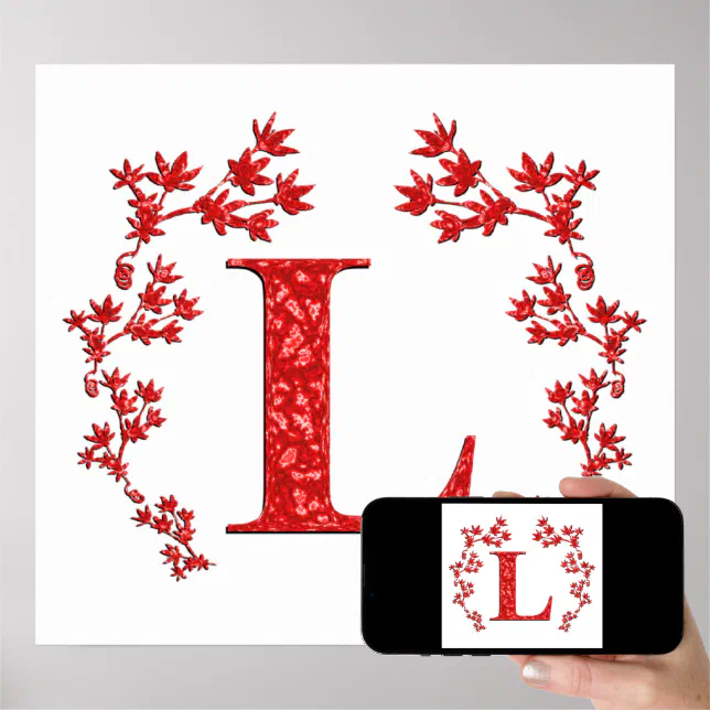 Monogram Letter L Red Leaves Poster | Zazzle