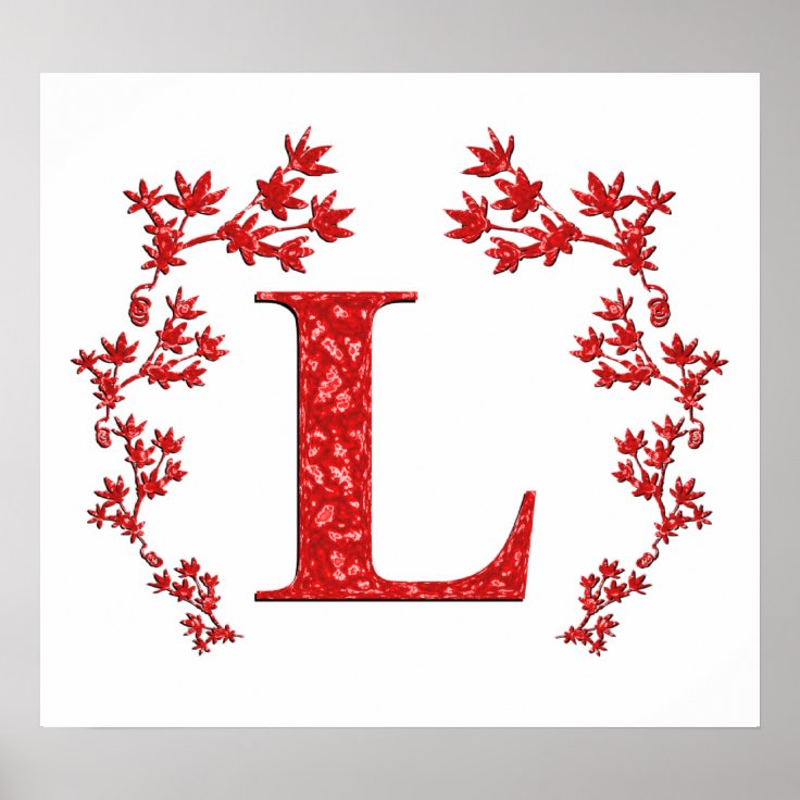 Monogram Letter L Red Leaves Poster | Zazzle
