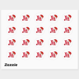 Monogram letter M, Santa hat Christmas Sticker | Zazzle