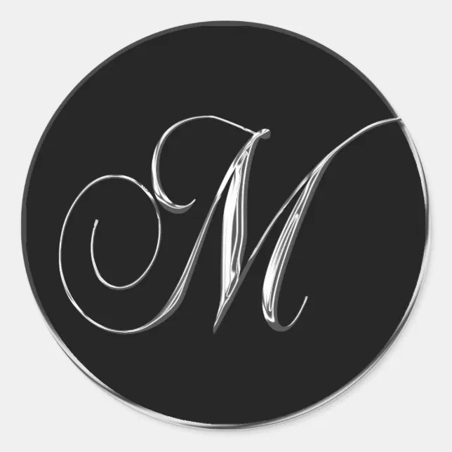 Monogram Letter M Sliver On Black Wedding Seal | Zazzle