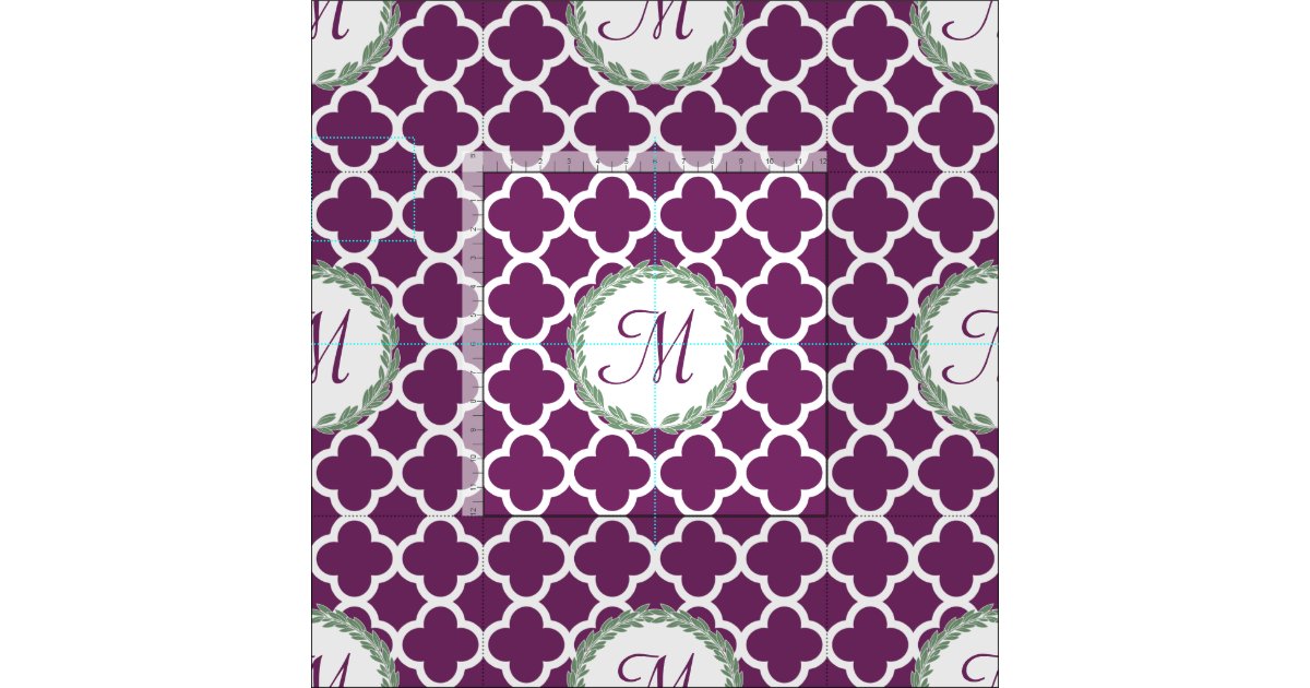 Monogram Letter Purple Green Laurel Quatrefoil Fabric | Zazzle