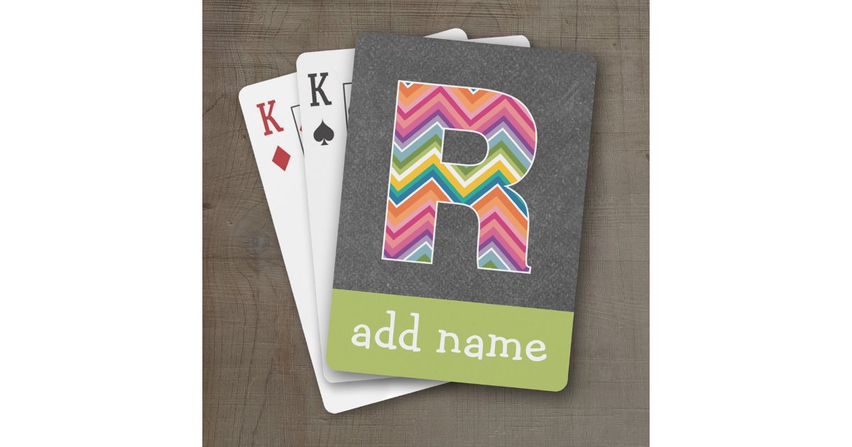 Monogram Letter R - Chalkboard and Bright Chevrons Poker Cards | Zazzle