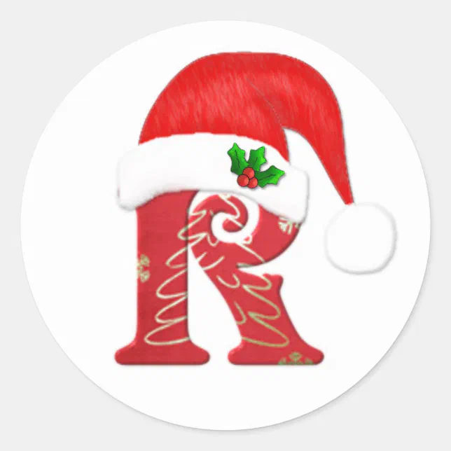 Monogram letter R, Santa hat Christmas Classic Round Sticker | Zazzle