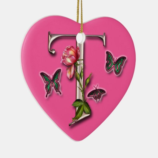MONOGRAM LETTER T - HEART ORNAMENT | Zazzle