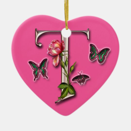 MONOGRAM LETTER T - HEART ORNAMENT | Zazzle.com