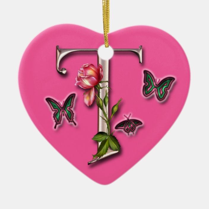 MONOGRAM LETTER T - HEART ORNAMENT | Zazzle.com