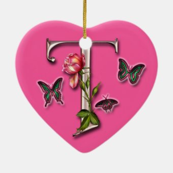 MONOGRAM LETTER T - HEART ORNAMENT | Zazzle