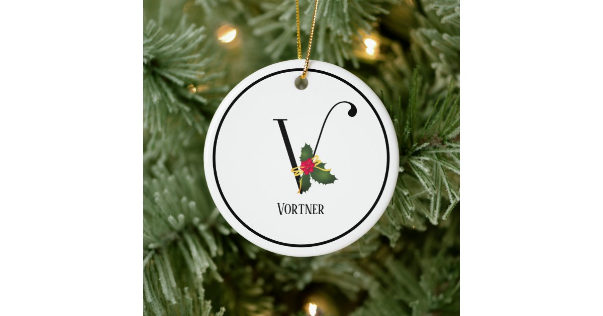 Monogram Letter V Personalized Christmas Ceramic Ornament | Zazzle