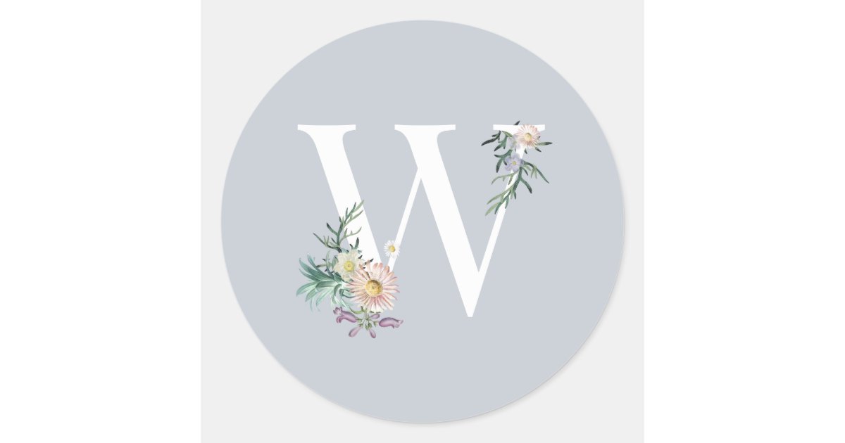 Monogram Letter W Floral Custom Wedding Classic Round Sticker | Zazzle