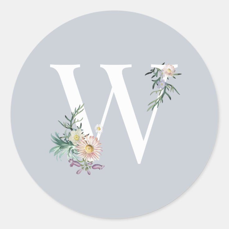 Monogram Letter W Floral Custom Wedding Classic Round Sticker | Zazzle