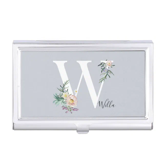 Monogram Letter W Floral Personalized Business Card Case | Zazzle