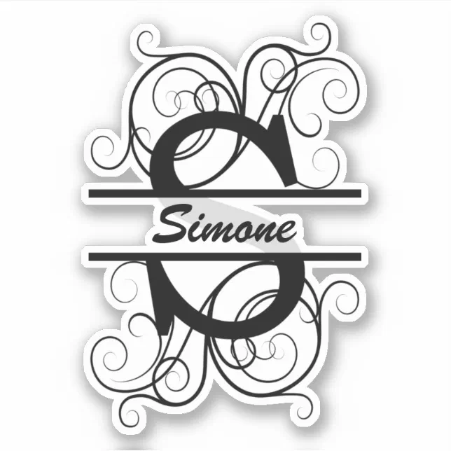 Monogram letter with swirls ; space for your name sticker | Zazzle
