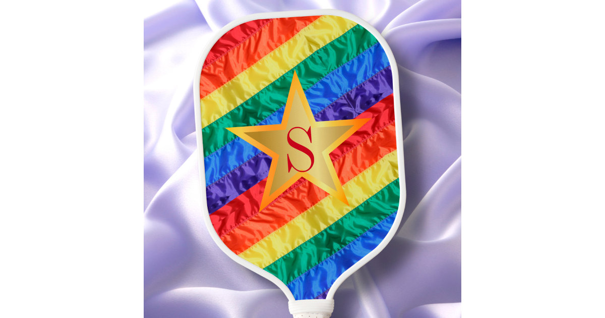 Monogram LGBTQ Rainbow Flag Gay Pride Flag Star Pickleball Paddle | Zazzle