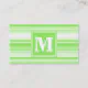 Monogram lime green stripes business card | Zazzle