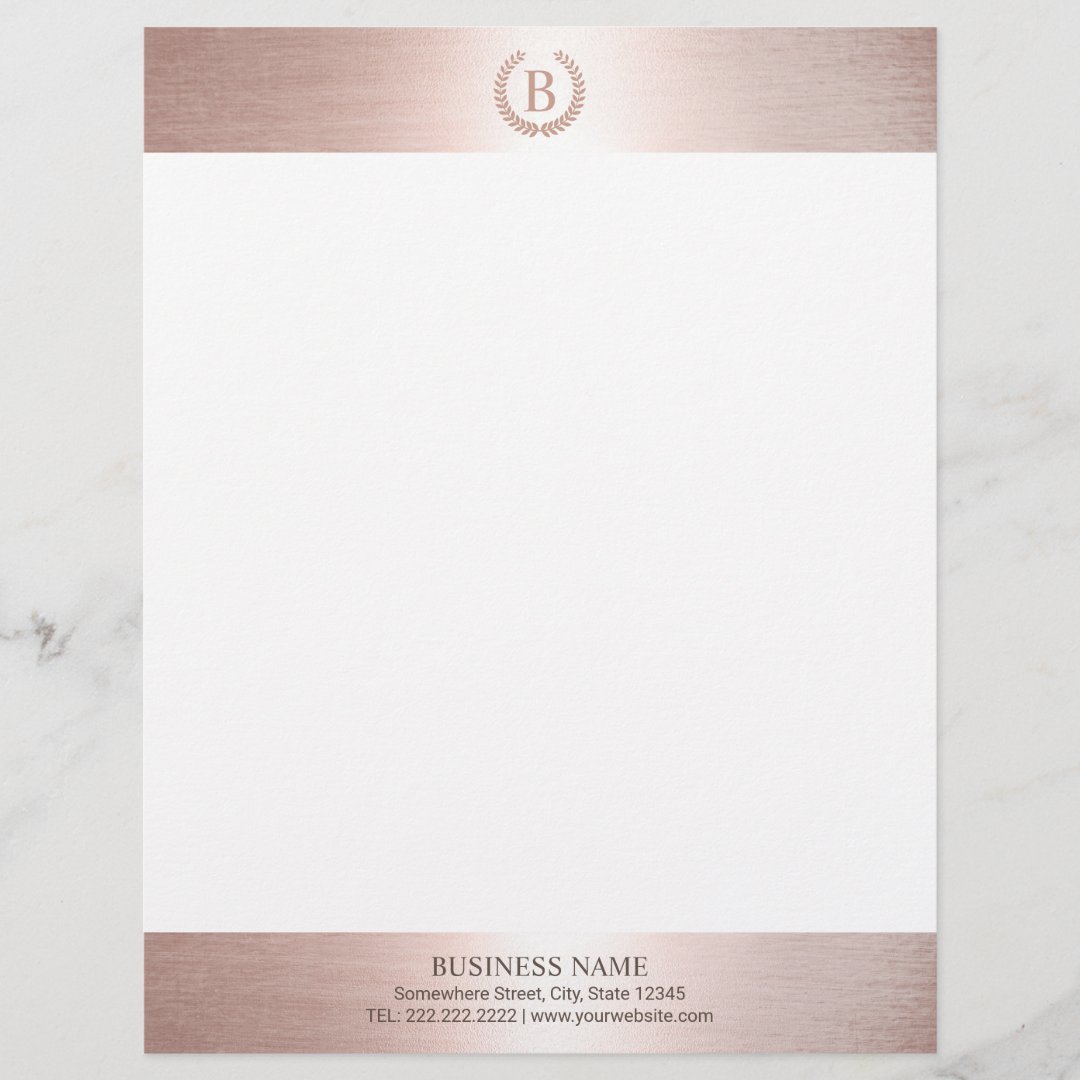 Monogram Logo Modern Rose Gold Border Letterhead | Zazzle