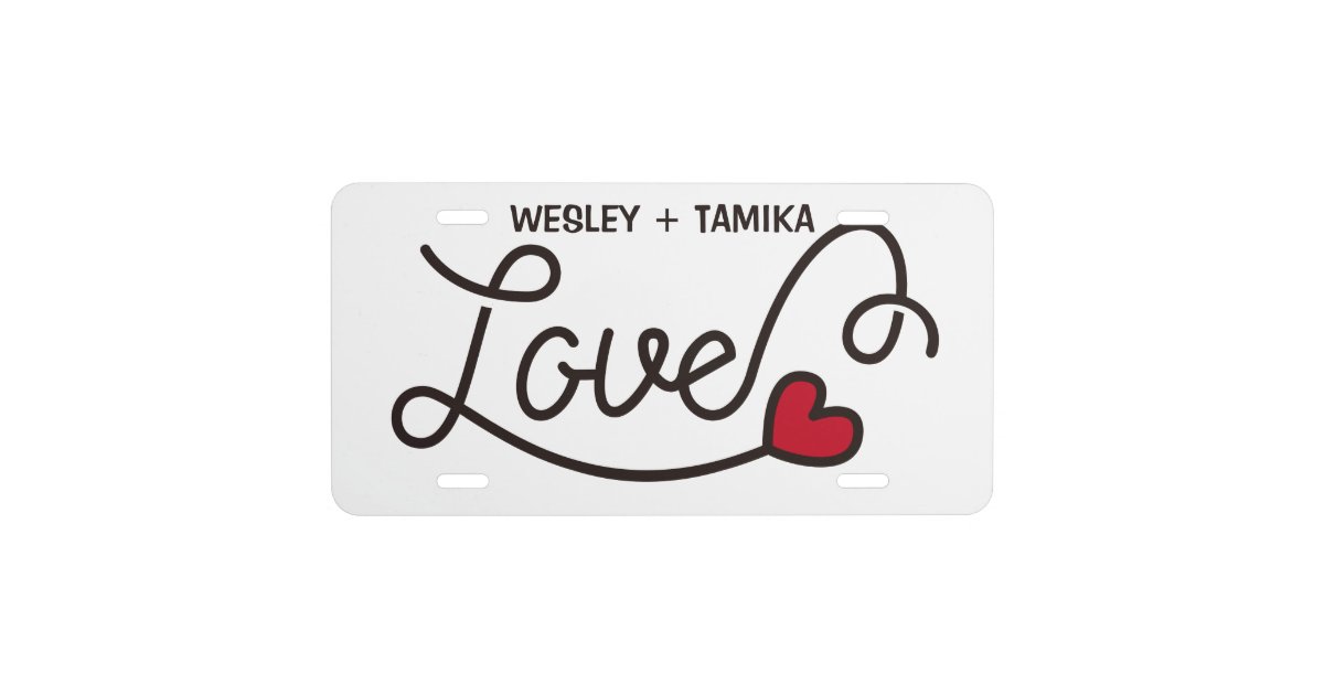 Monogram Love Modern Typography Art Red Heart License Plate | Zazzle
