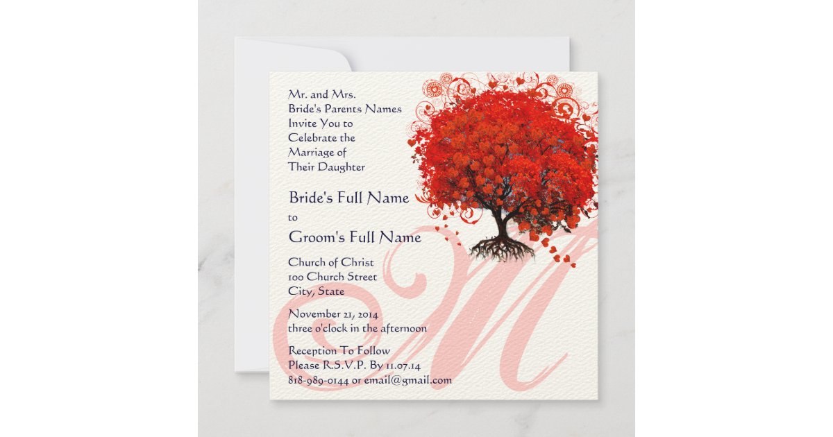Monogram Love Tree Square Wedding Invitation | Zazzle
