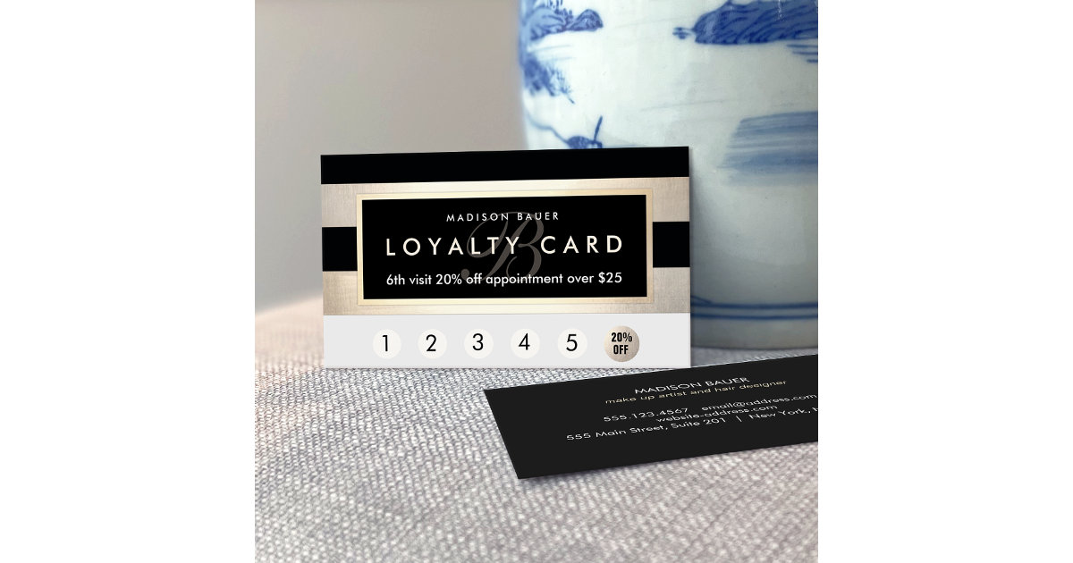 Monogram Loyalty 6 Punch Gold and Black Stripe | Zazzle