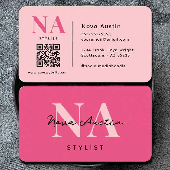 Monogram Luxe Trendy Aesthetic Cute Pink QR Code Business Card | Zazzle