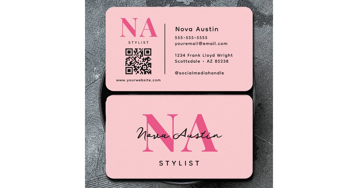 Monogram Luxe Trendy Aesthetic Hot Pink QR Code Business Card | Zazzle