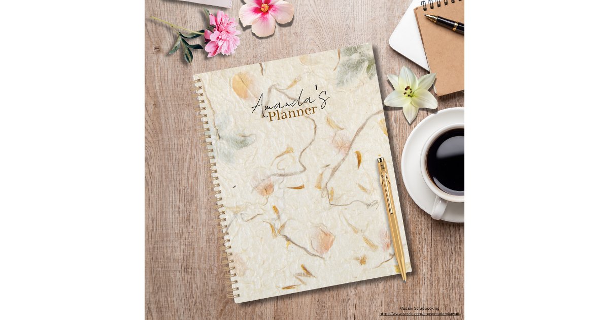 Monogram luxury earthy beautiful mulberry paper planner | Zazzle