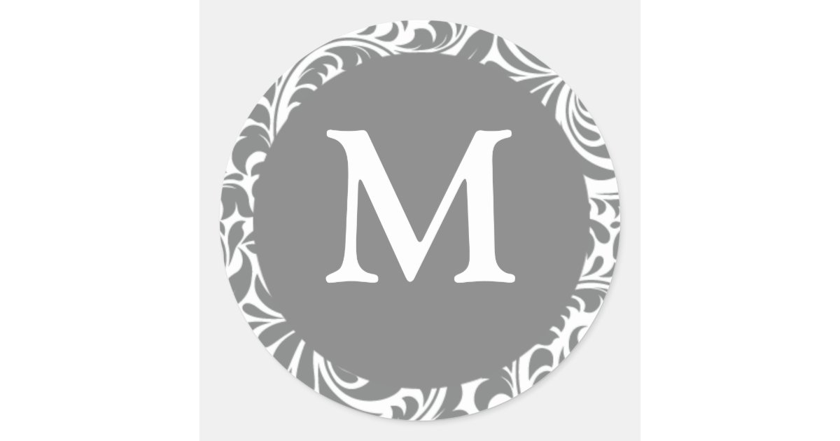 Monogram M Gray Grey Customizable Wedding Monogram Classic Round ...