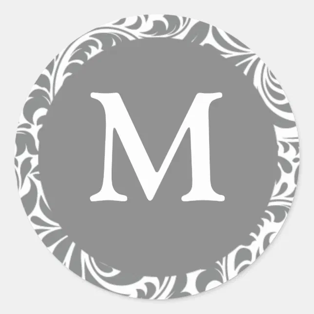 Monogram M Gray Grey Customizable Wedding Monogram Classic Round ...