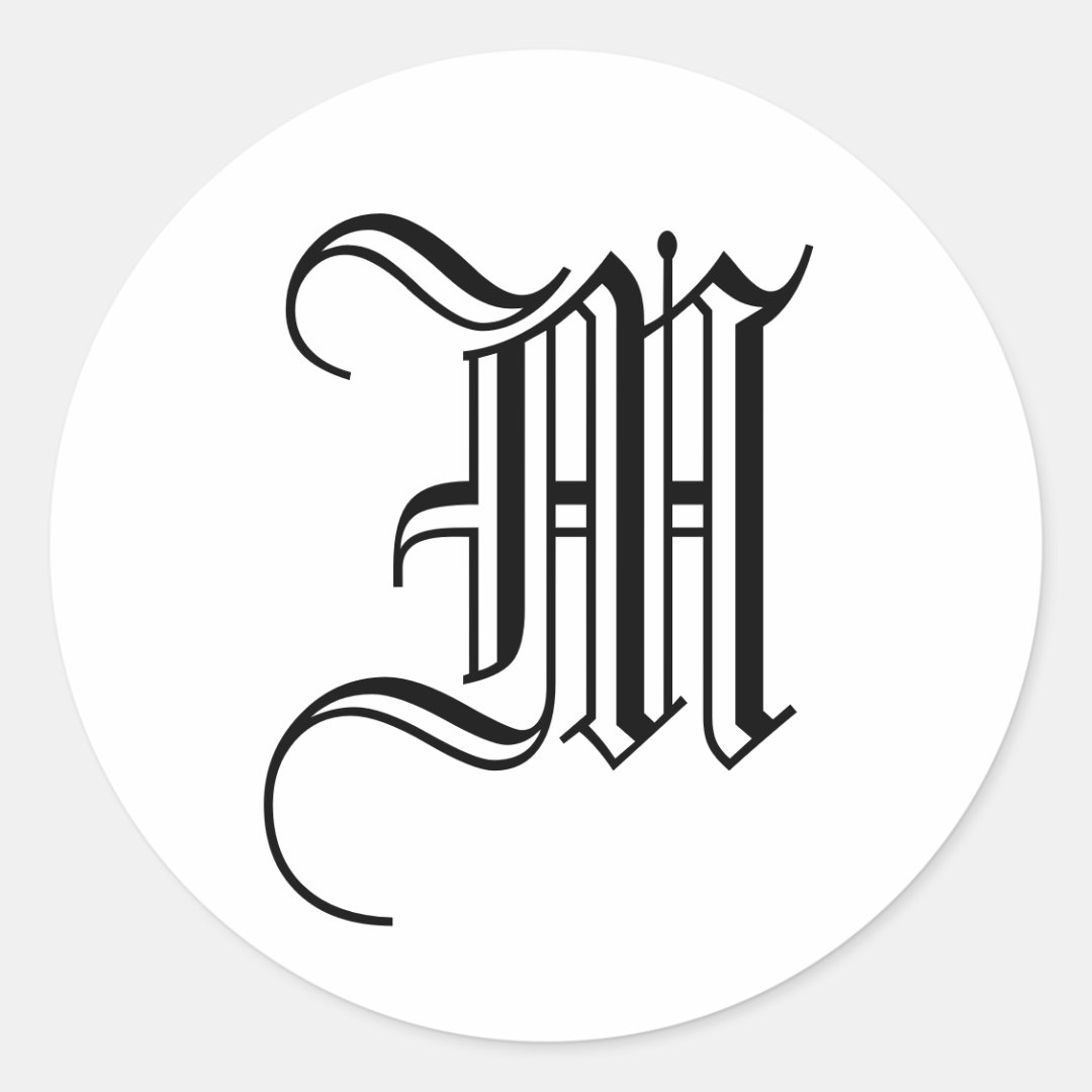 Monogram M Sticker Black White Old English | Zazzle