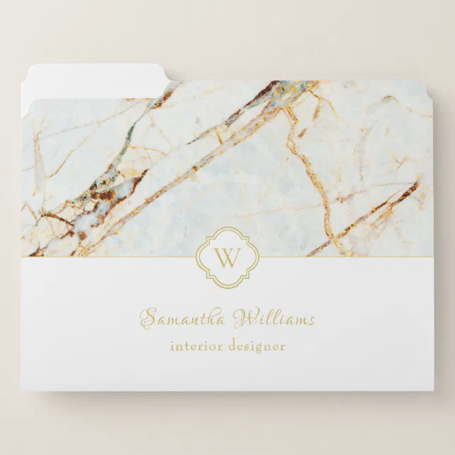 Monogram Marble Elegant White Gold File Folders | Zazzle