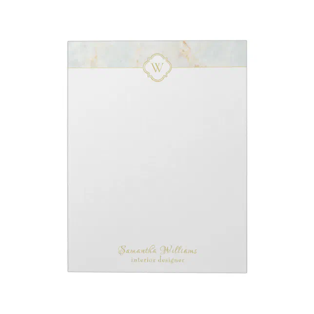 Monogram Marble Elegant White Gold Letter Notepad | Zazzle