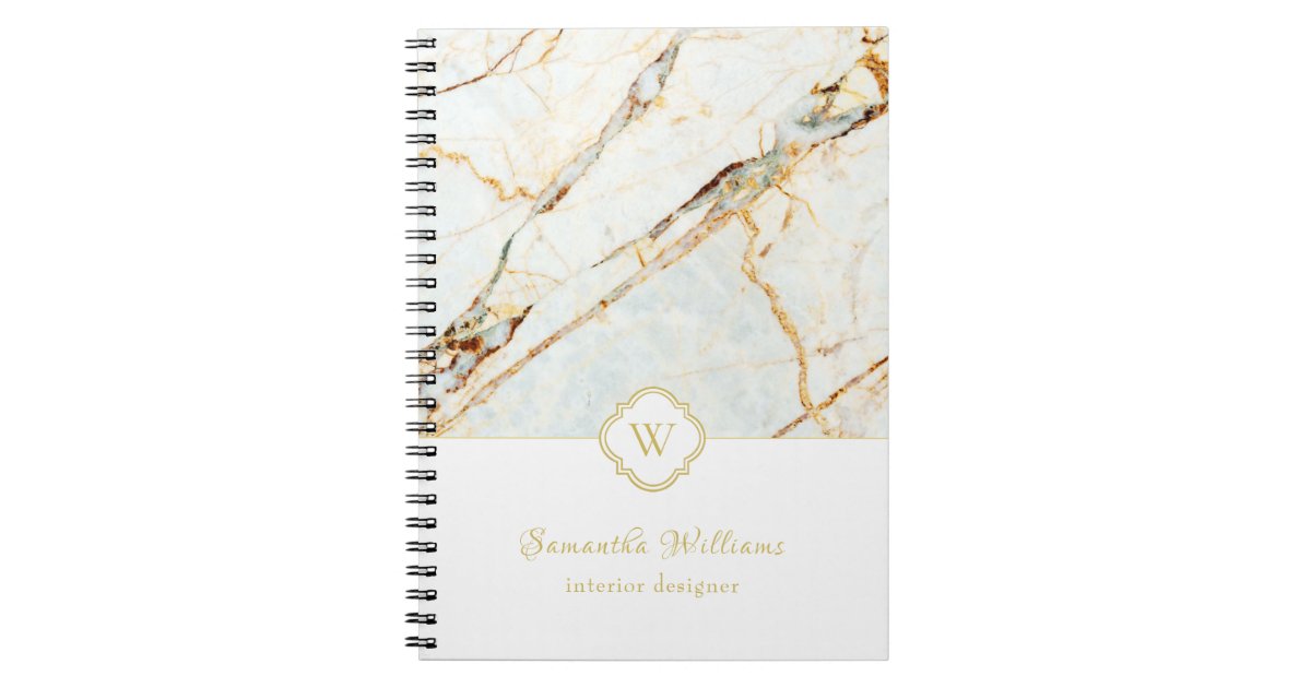 Monogram Marble Elegant White Gold Notebook | Zazzle