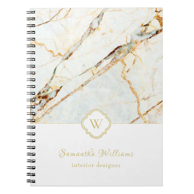 Monogram Marble Elegant White Gold Notebook | Zazzle