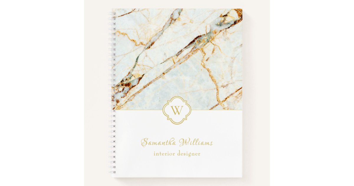 Monogram Marble Elegant White Gold Spiral Notebook | Zazzle
