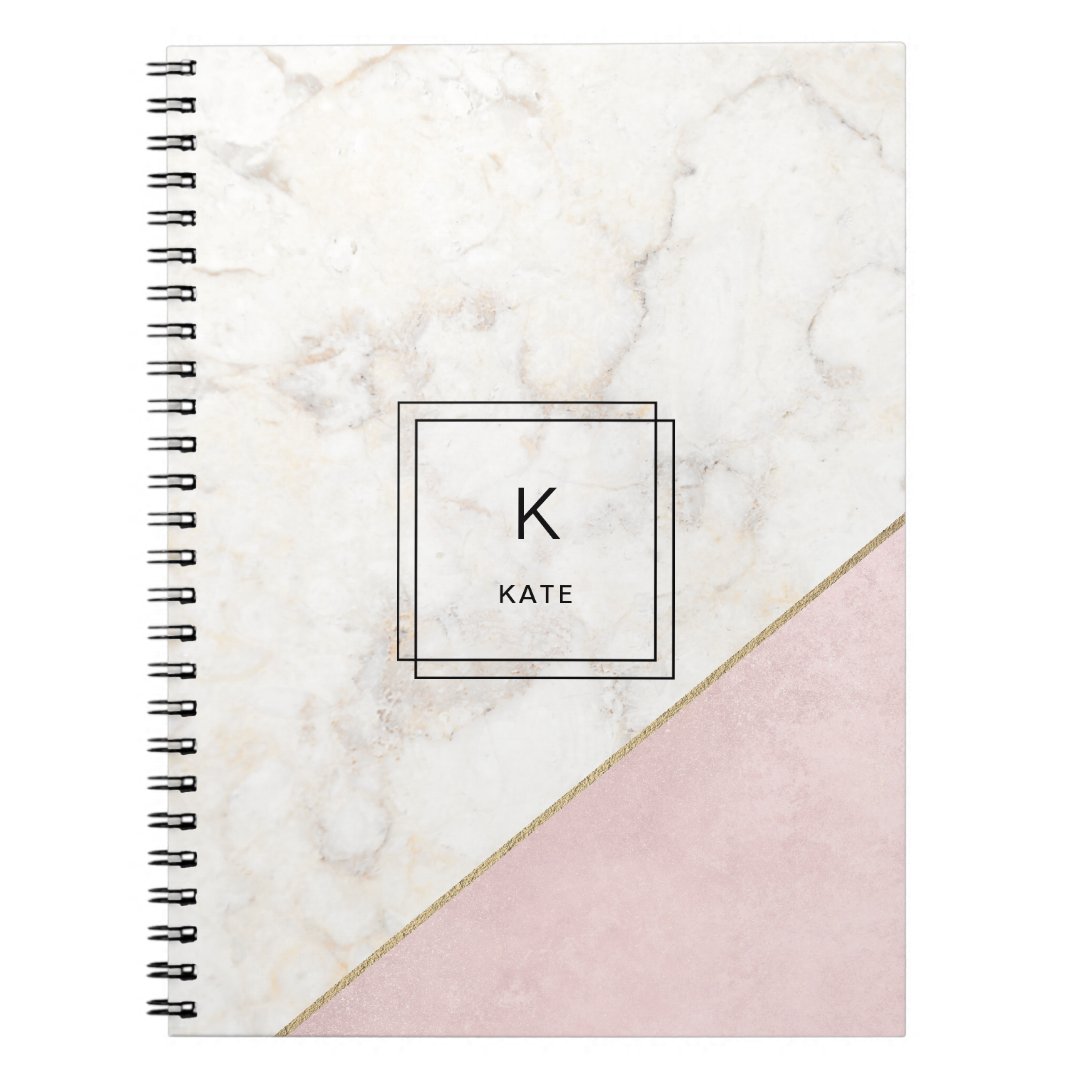 Monogram Marble Minimalist Rose Gold Elegant Notebook | Zazzle