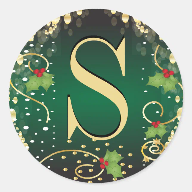 Monogram Merry Christmas - Green Classic Round Sticker | Zazzle