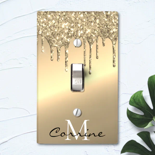 Monogram Metallic 14k Brass Gold Dripping Glitter Light Switch Cover ...