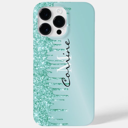 Monogram Metallic Aqua Blue Glitter Drip Android + Case-Mate iPhone ...